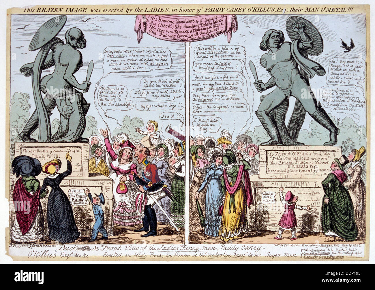 Women admiring the statue of Achilles, Hyde Park, London, 1822. Creator ...