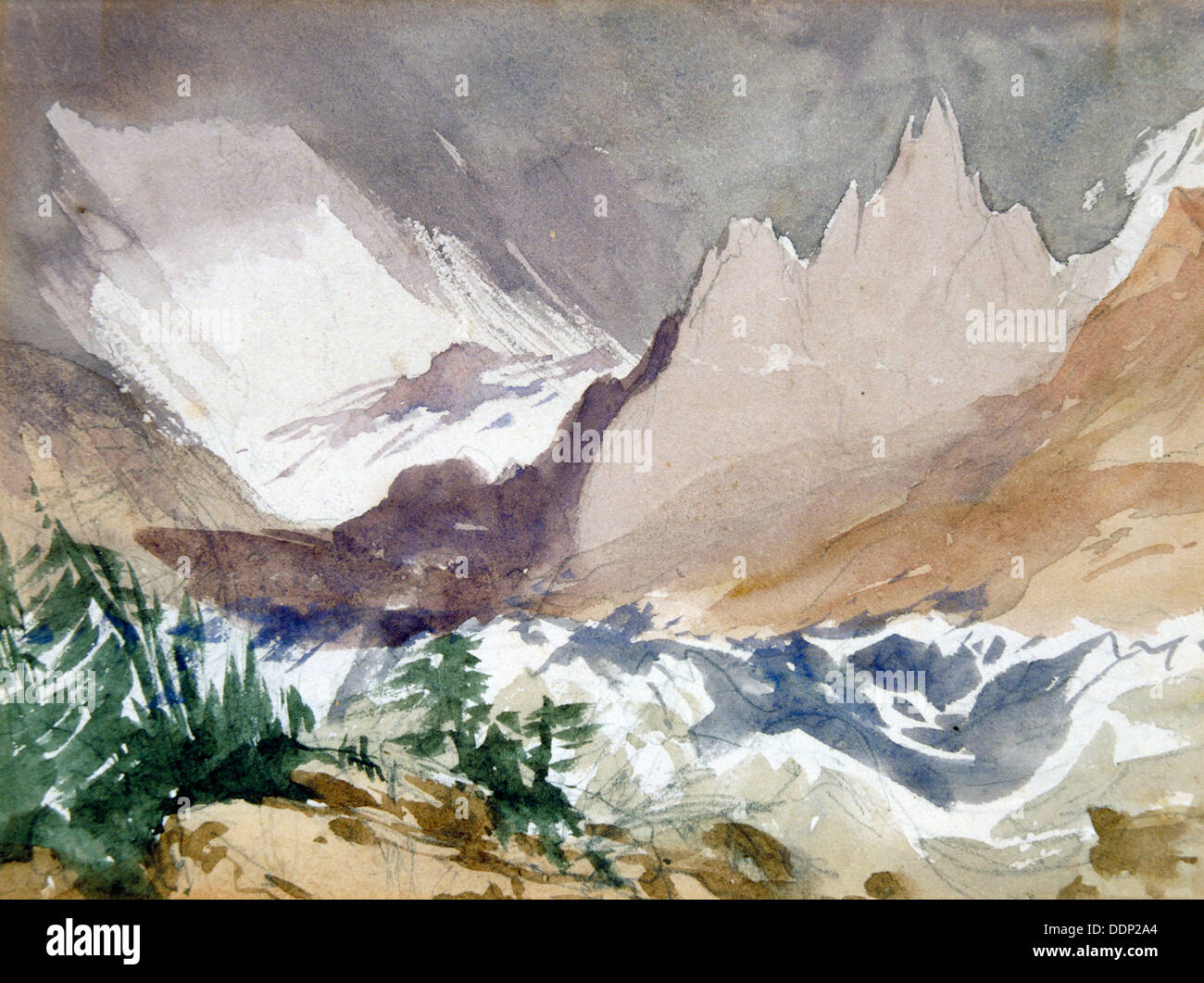 'Swiss Mountain Landscape', 19th century. Artist: John Ruskin Stock ...