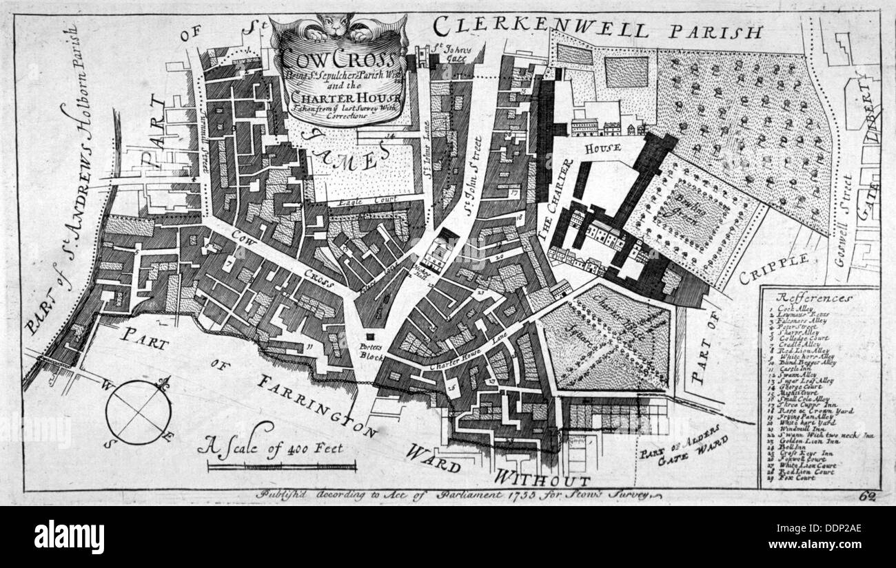 Map of Charterhouse and Cow Cross showing adjoining parishes and wards ...