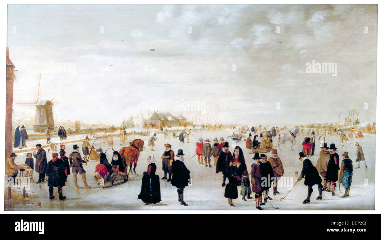 Ice hendrick avercamp winter skating painting art hi-res stock ...