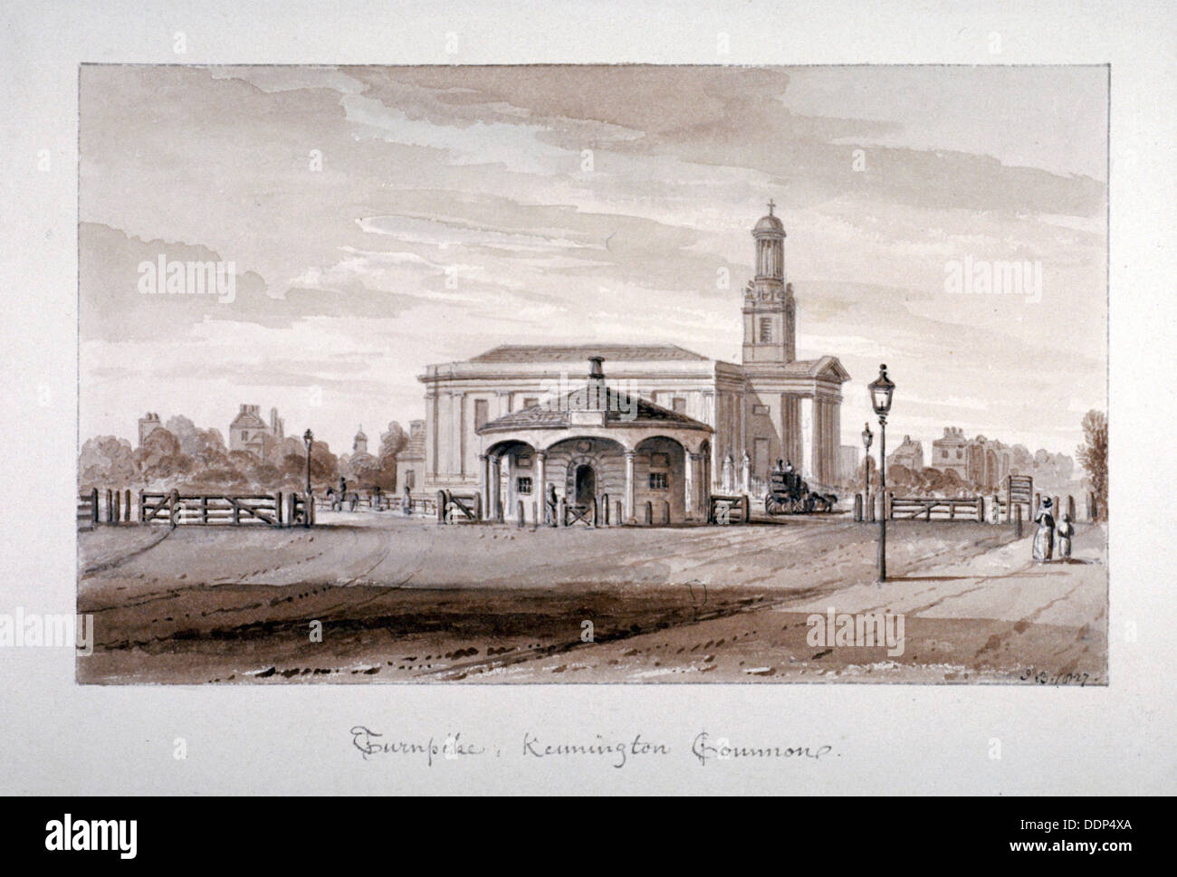 View of a turnpike at Kennington Common, Lambeth, London, 1827. Artist ...