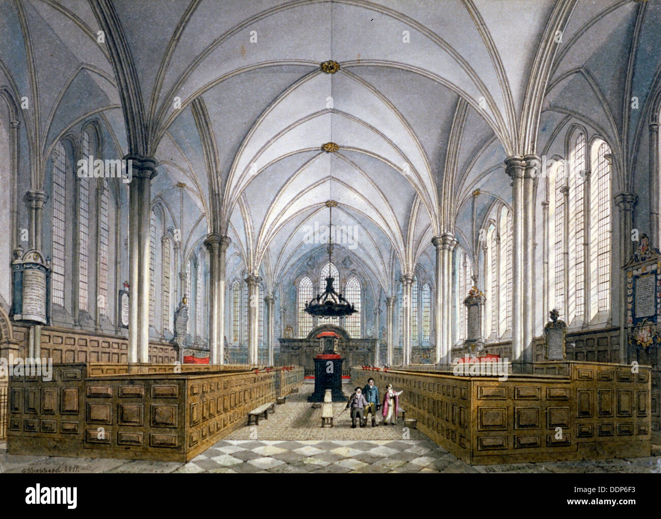 Interior view of Temple Church, London, 1811. Artist: George Shepherd ...