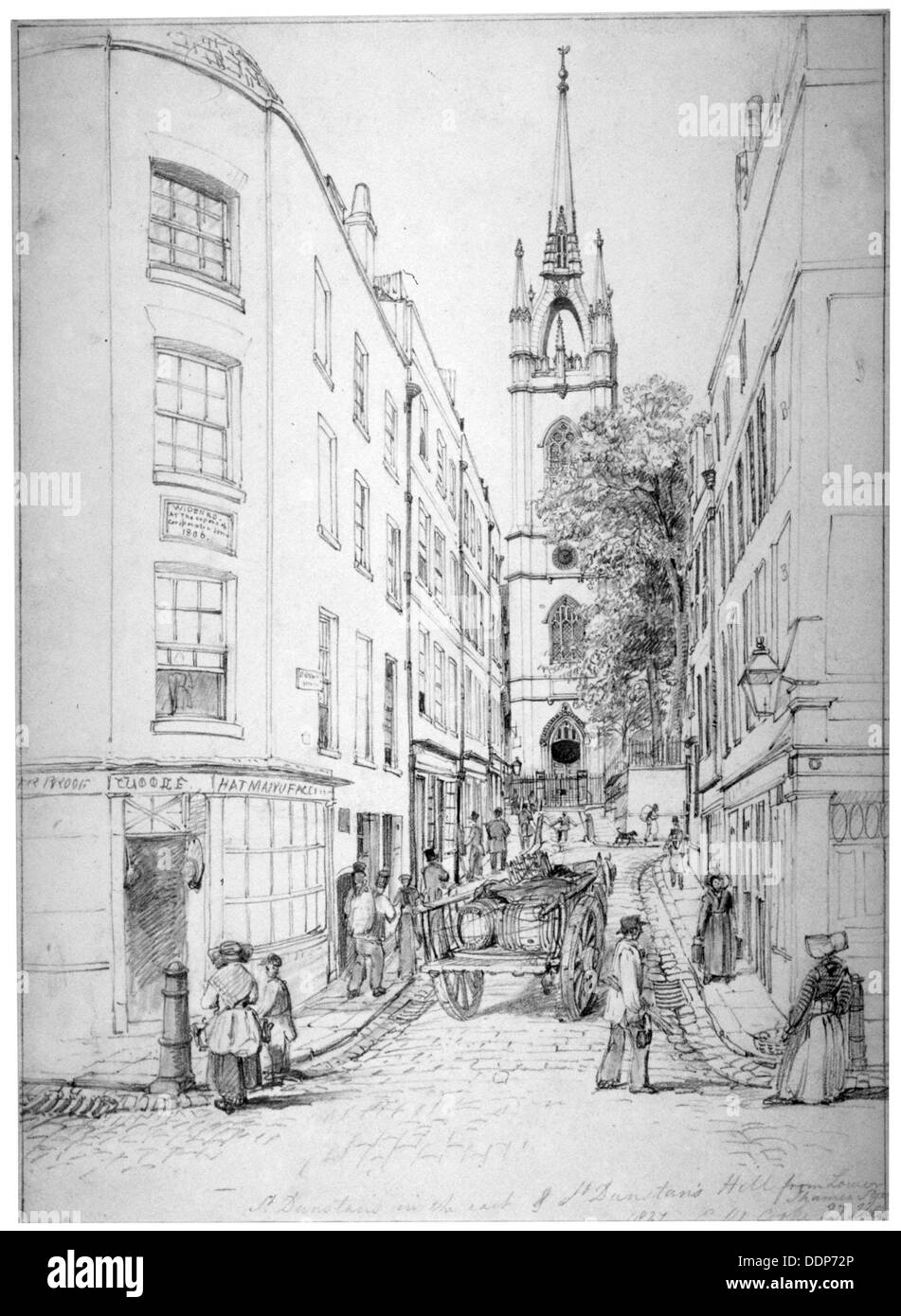 Church of St Dunstan in the East and St Dunstan's Hill from Lower ...