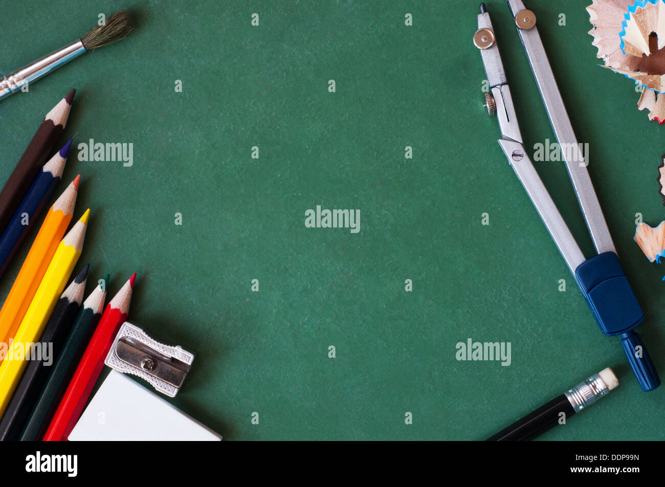 Close up view of the school tools on chalkboard - background Stock ...