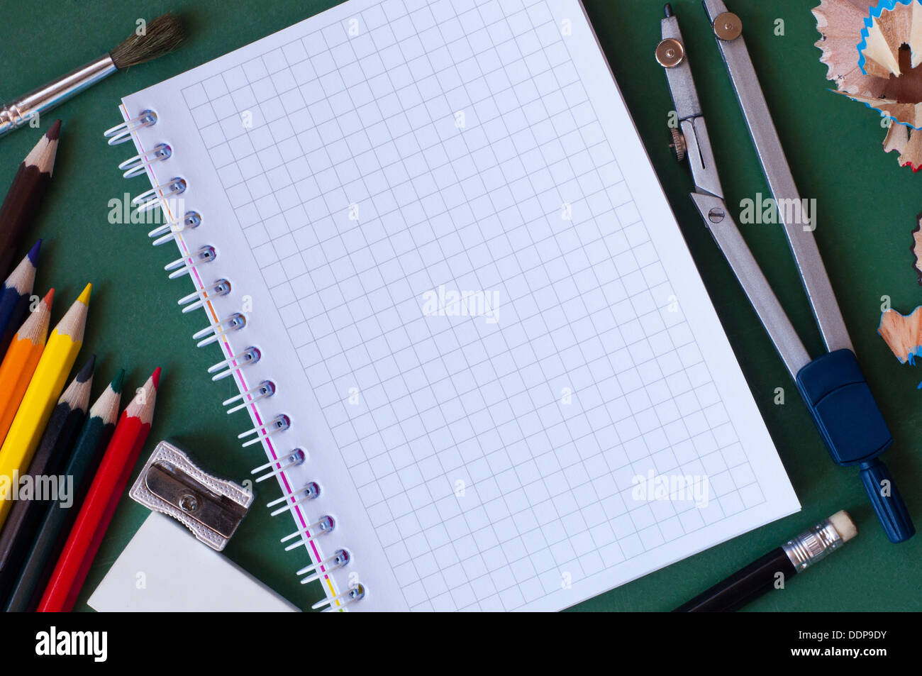 Close up view of the school tools on chalkboard - background Stock ...