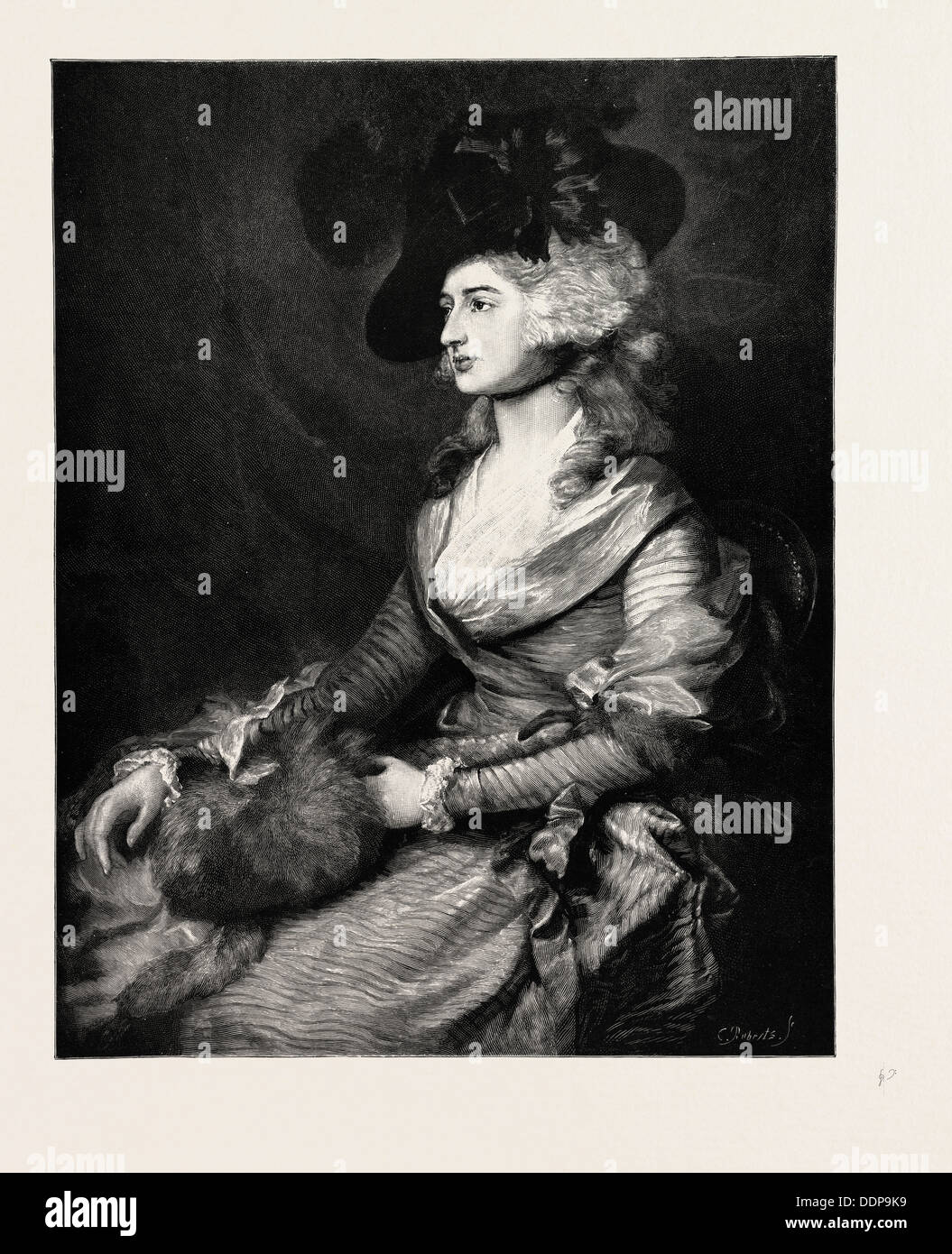 MRS. SIDDONS, PAINTING BY GAINSBOROUGH, engraving 1890, uk, britain ...