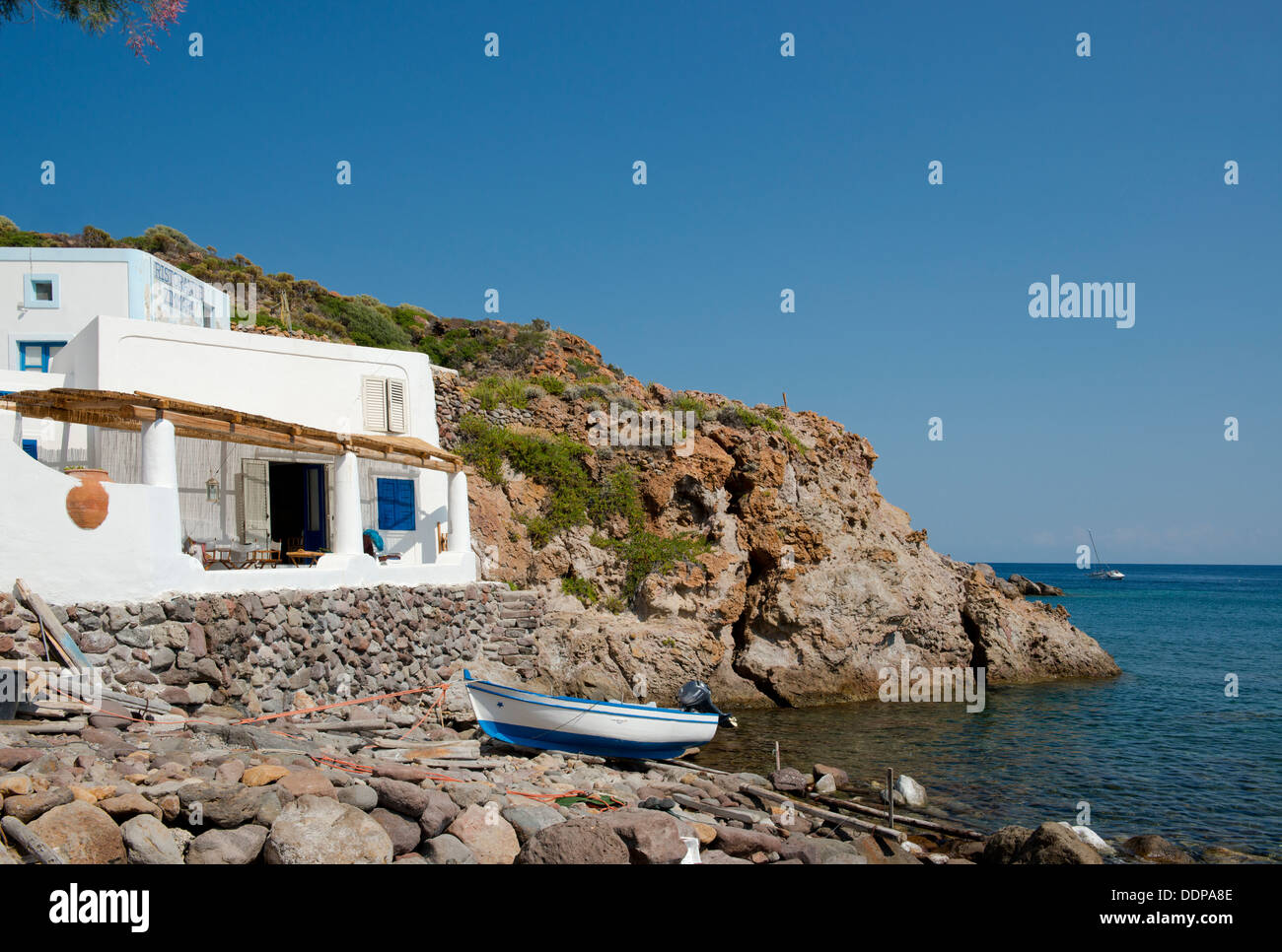 A cafe near the beach at Zimmari on Panarea in the Aeolian Islands ...