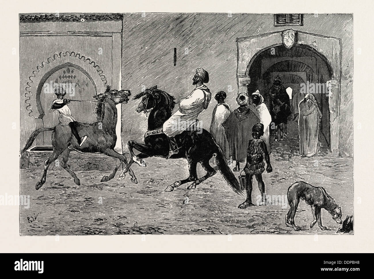 A SCENE IN TANGIER BY THE LATE MR. WAKE, MOROCCO, engraving 1890 Stock ...
