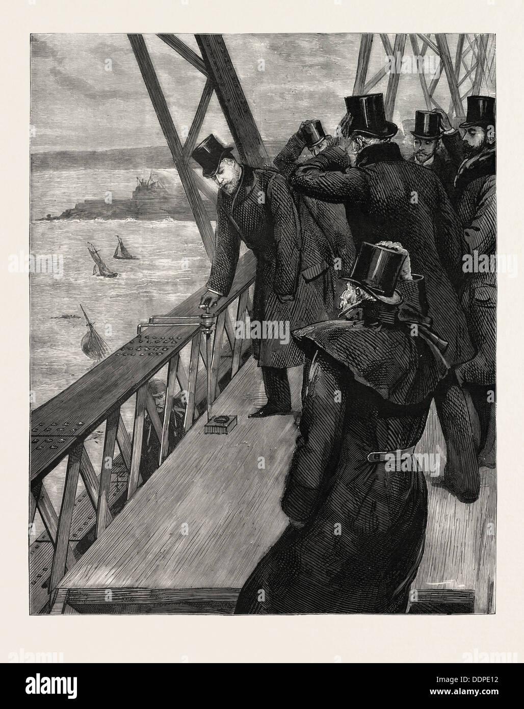 OPENING OF THE FORTH BRIDGE, THE PRINCE CLINCHING THE LAST RIVET ...