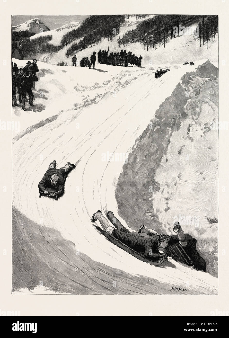 TOBOGGANING AT ST. MORITZ, ENGADINE, SWITZERLAND, SLED, BOBSLEIGH ...