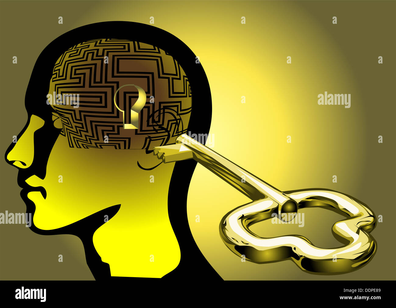 maze of brain opened with gold key Stock Photo - Alamy