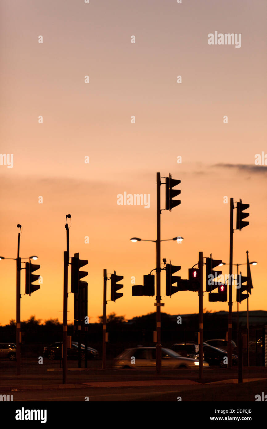 Sunset over traffic lights, Birmingham, England, UK Stock Photo - Alamy
