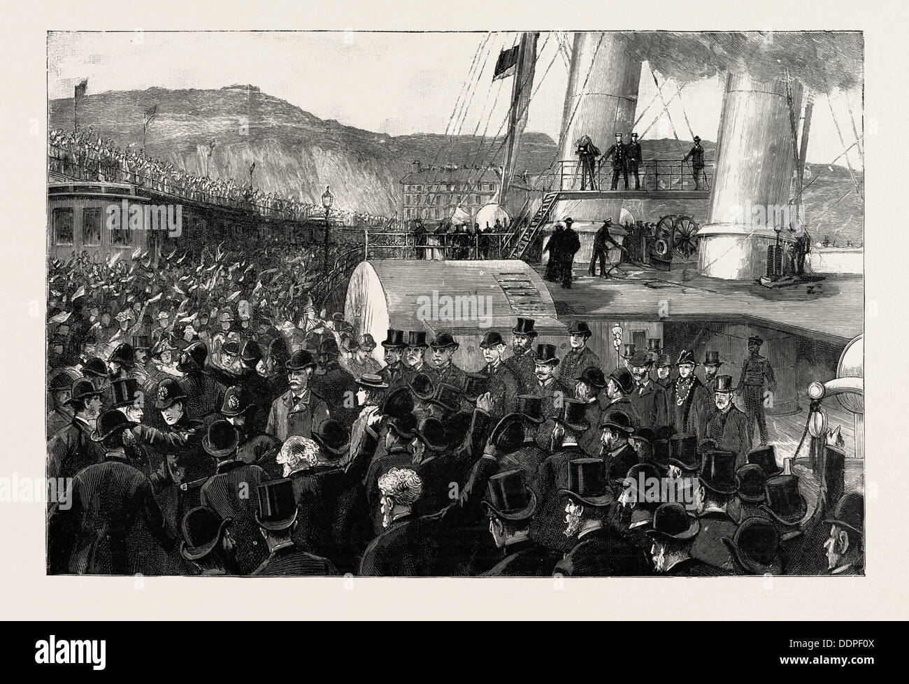 ONCE MORE ON ENGLISH SOIL, ARRIVAL OF STANLEY AT THE ADMIRALTY PIER ...