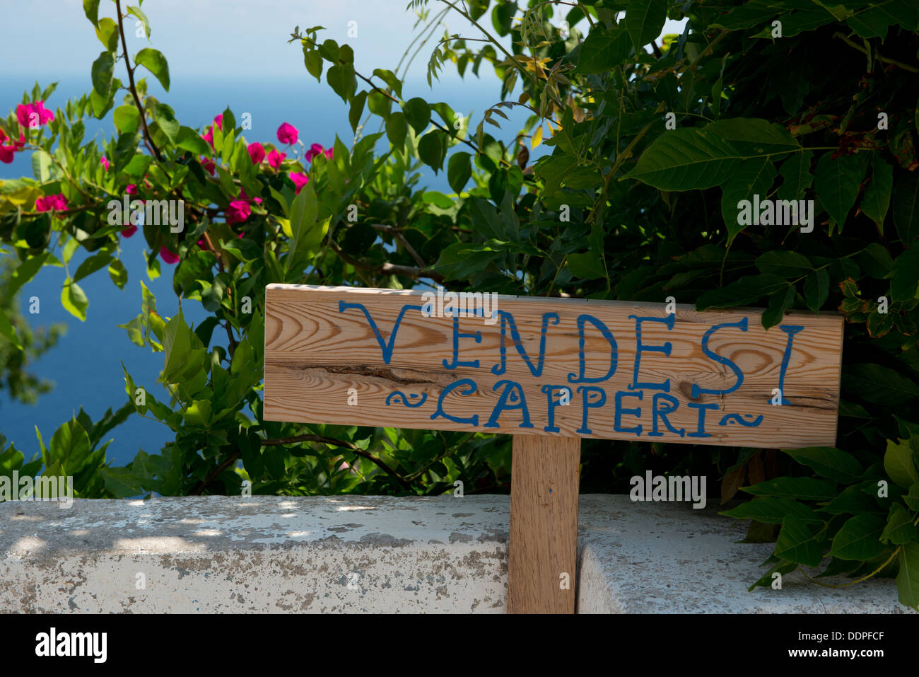 A wooden sign for capers for sale on Salina Island in The Aeolian ...