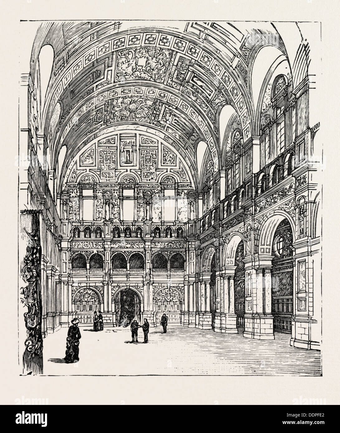 THE IMPERIAL INSTITUTE, LONDON, THE RECEPTION HALL, engraving 1890, UK ...