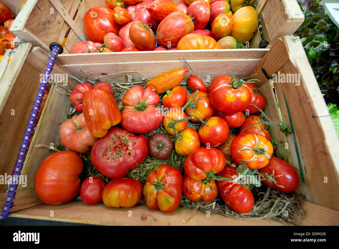 rustic tomatoes for sale in a traditional Provencale food market in the ...