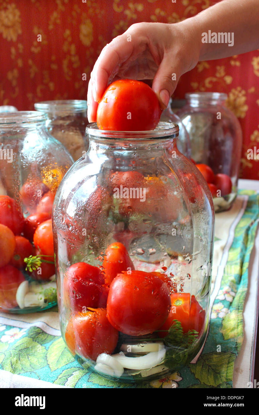 image of tomato in jars prepared for preservation Stock Photo - Alamy