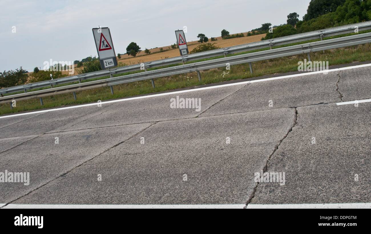 Large cracks tear through the concrete surface of Autobahn 11 heading ...
