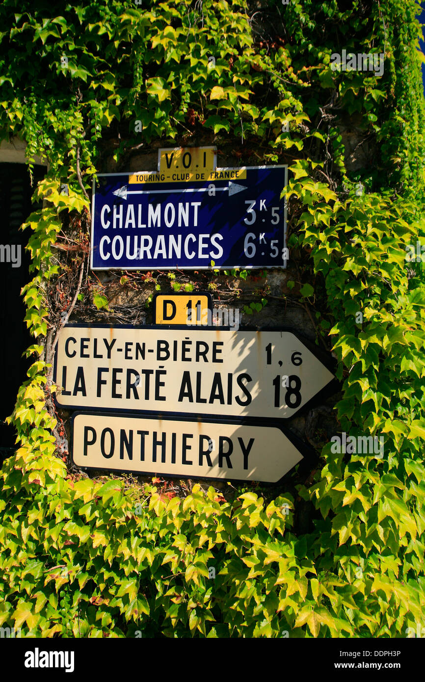 French road signs on ivy covered house Stock Photo - Alamy