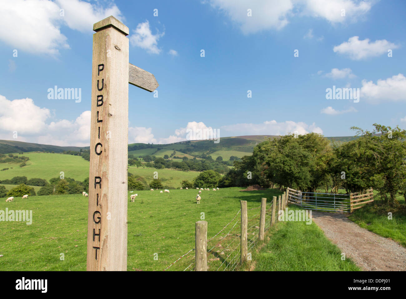 Public footpath sign in the Onny Valley, Long Mynd, Shropshire, England ...