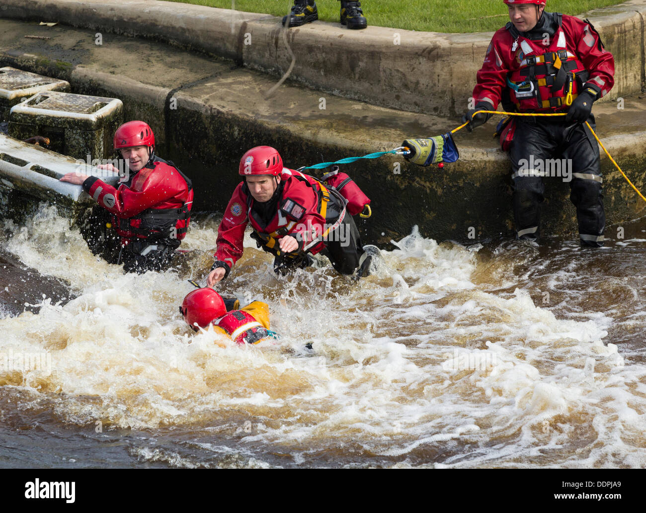 Firefighters practising rescue techniques in fast moving waters at Tees ...