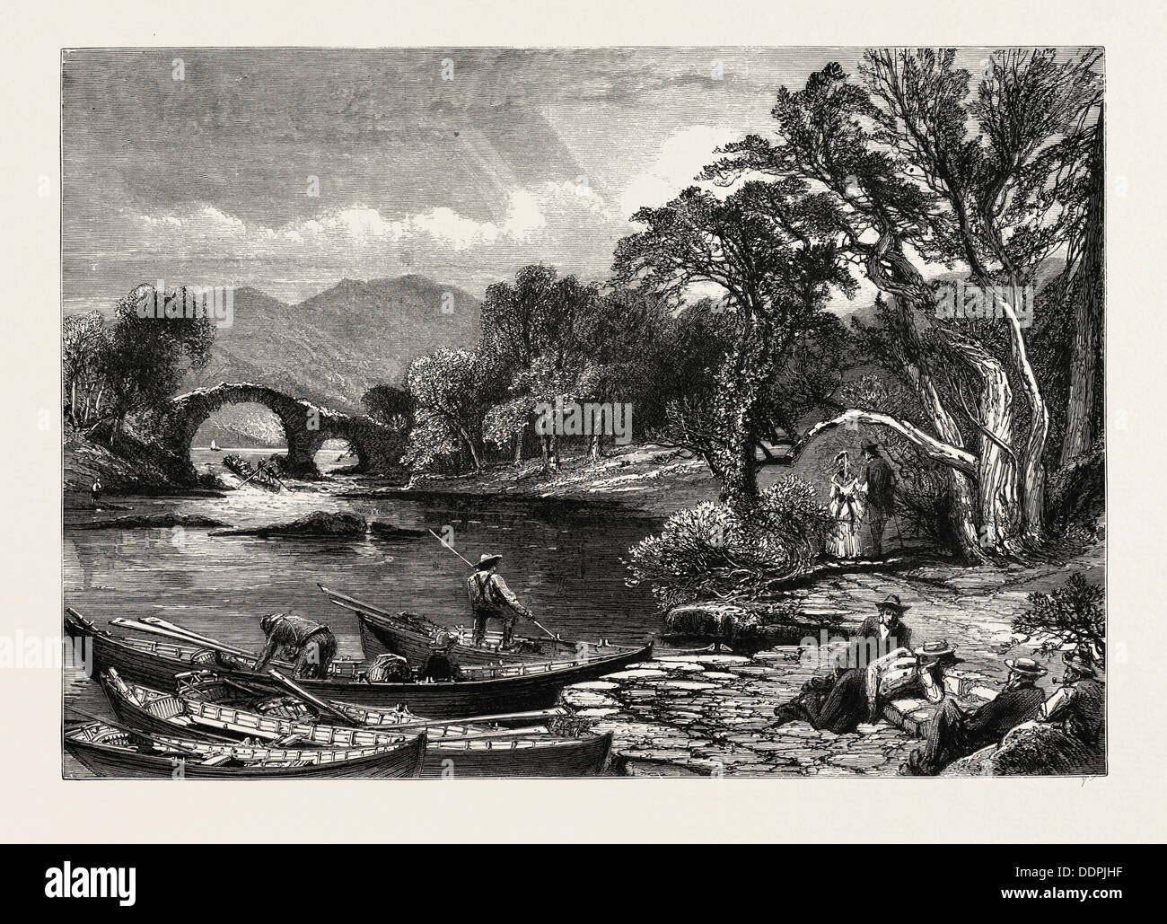 THE OLD WEIR BRIDGE, KILLARNEY, IRELAND, 19th century engraving Stock ...