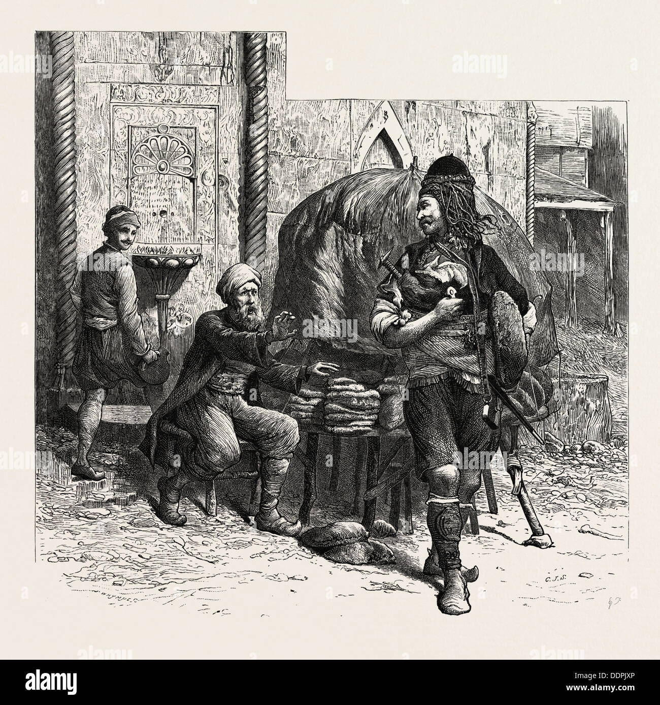 A Bashi-Bazouk and a Bread-seller, Constantinople, Istanbul, Turkey ...