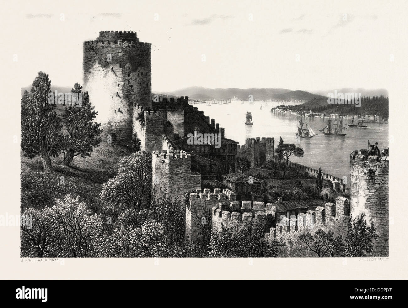 BOSPHORUS, CONSTANTINOPLE, ISTANBUL, TURKEY, 19th century engraving ...