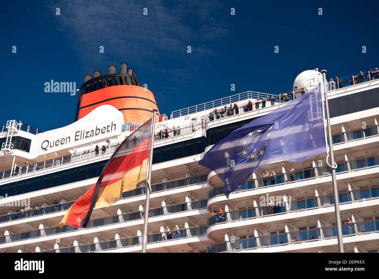 Cruiser Queen Elizabeth in Port of Kiel, Germany, 24.07.12 Stock Photo ...