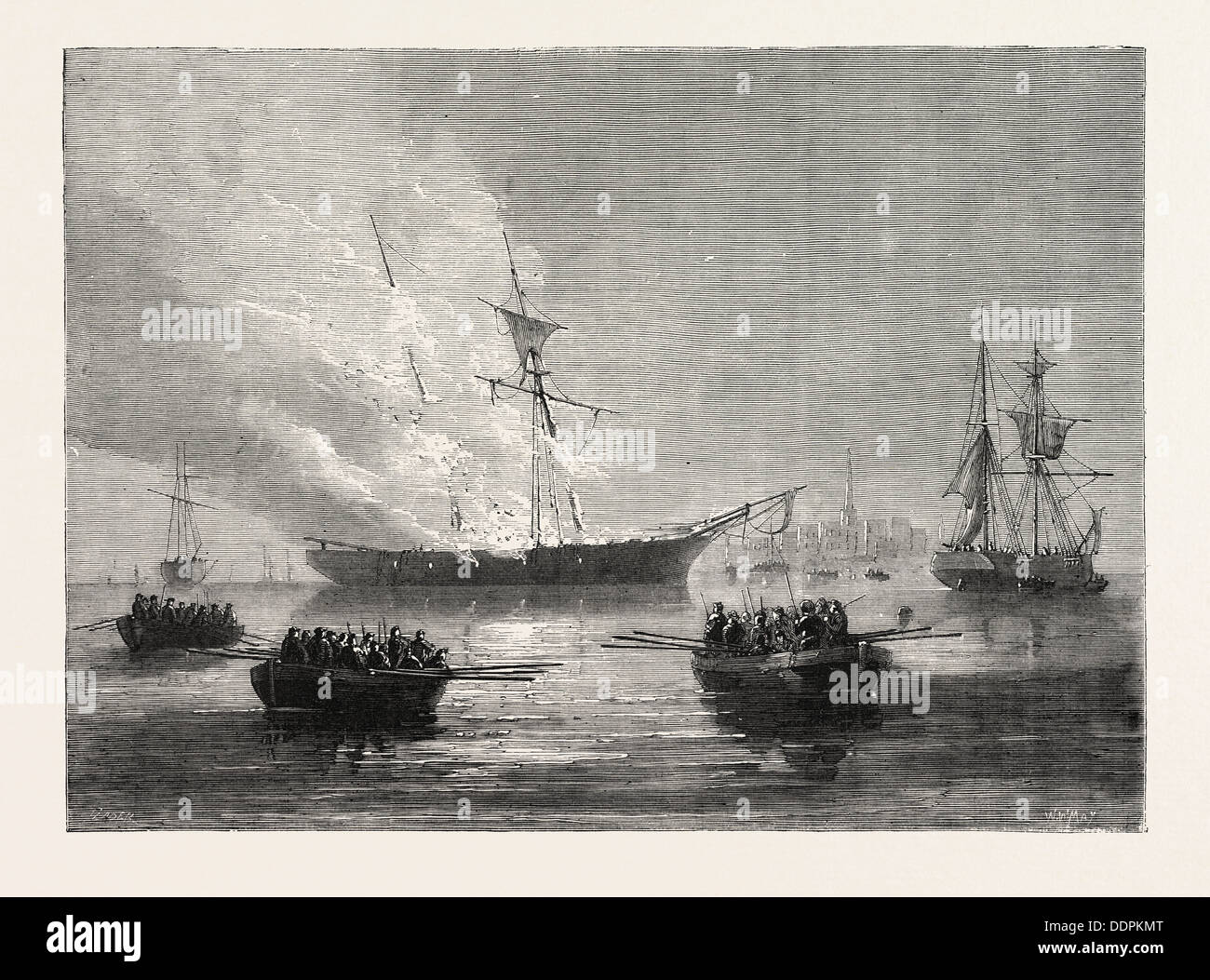 THE BURNING OF THE GASPE?, 1870s engraving Stock Photo - Alamy