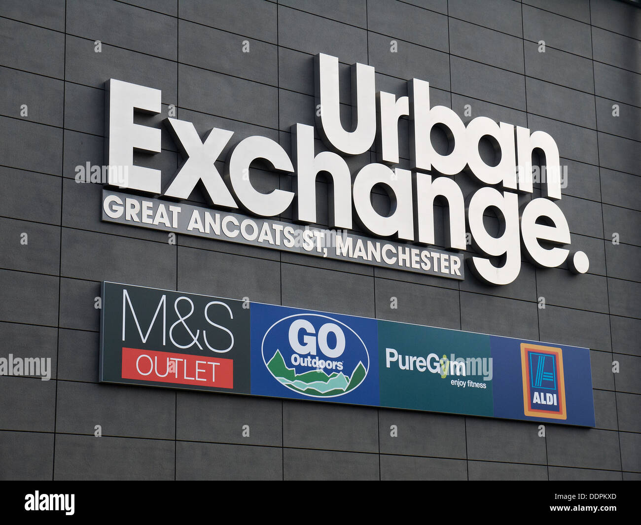 Urban Exchange retail park sign in Manchester UK Stock Photo - Alamy