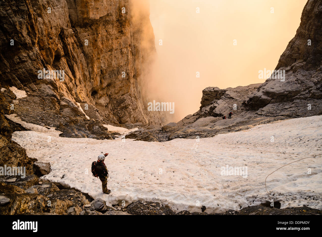 Climbers on the Rotstock Via Ferrata. The Rotstock is a small ...