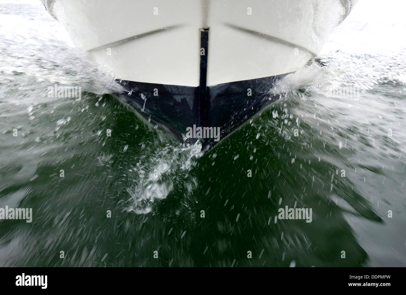 Collision Unavoidable. The prow of a boat in speed cuts through the ...