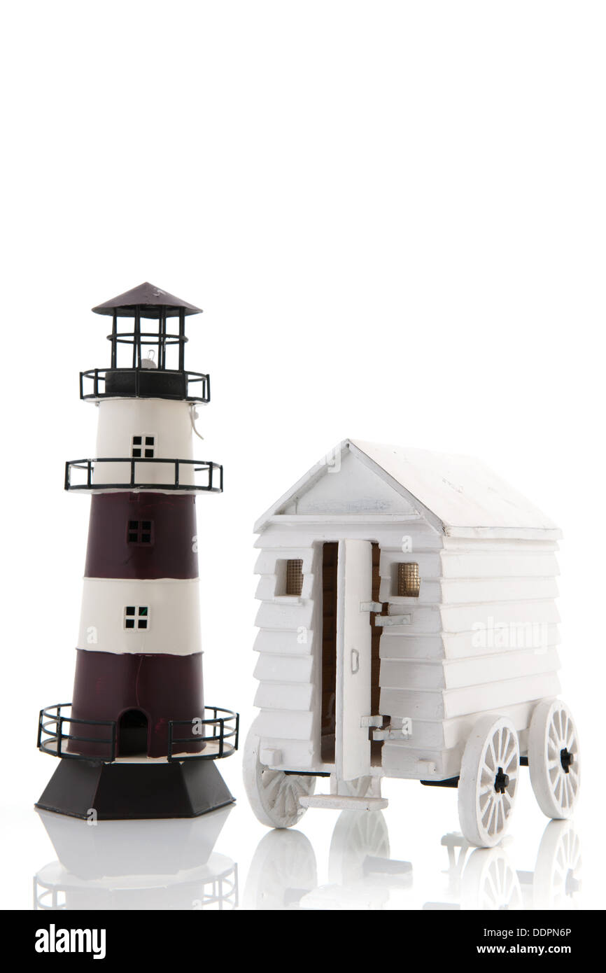 Beach coach and lighthouse isolated over white background Stock Photo ...