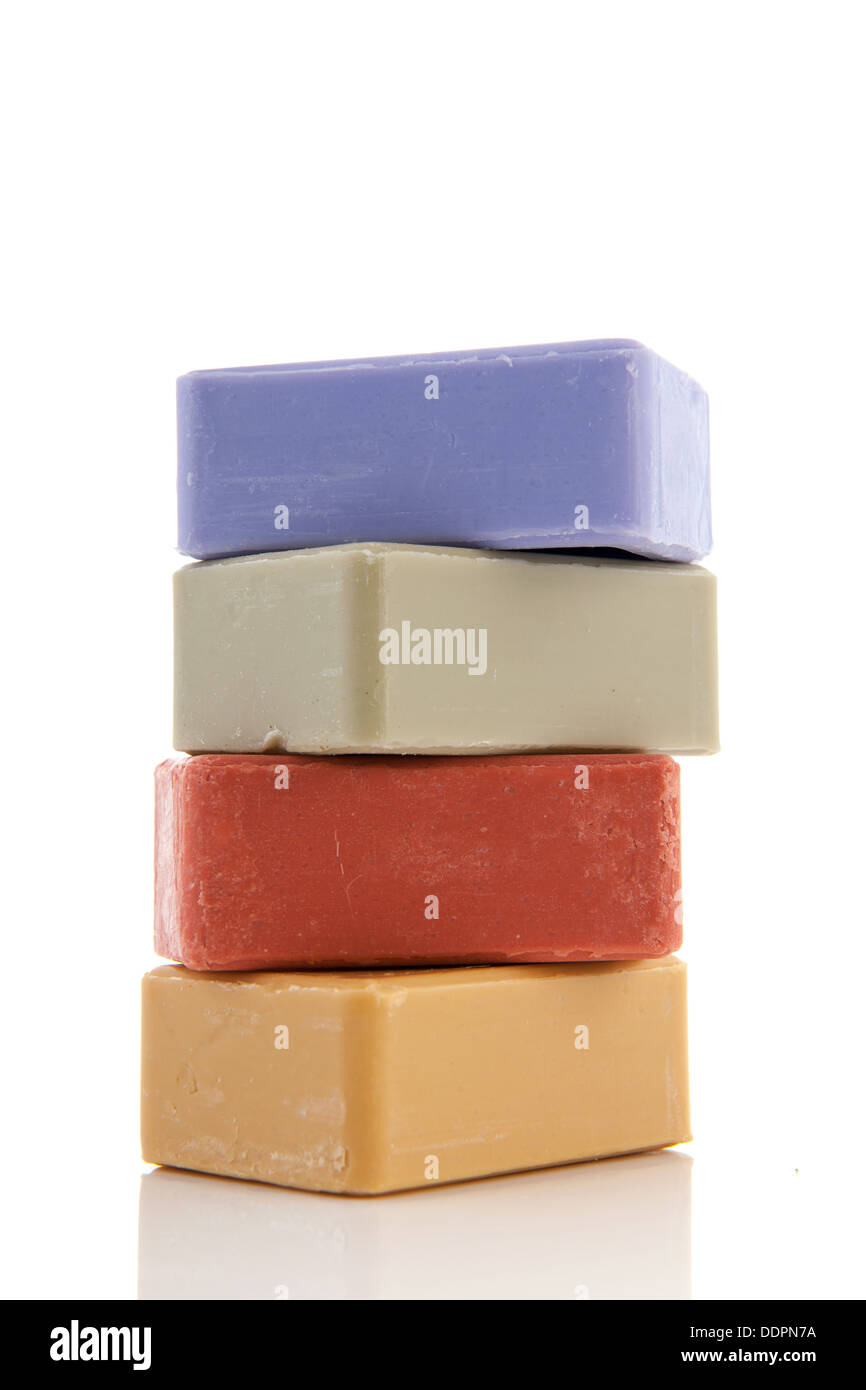 Colorful soap bars isolated over white background Stock Photo - Alamy