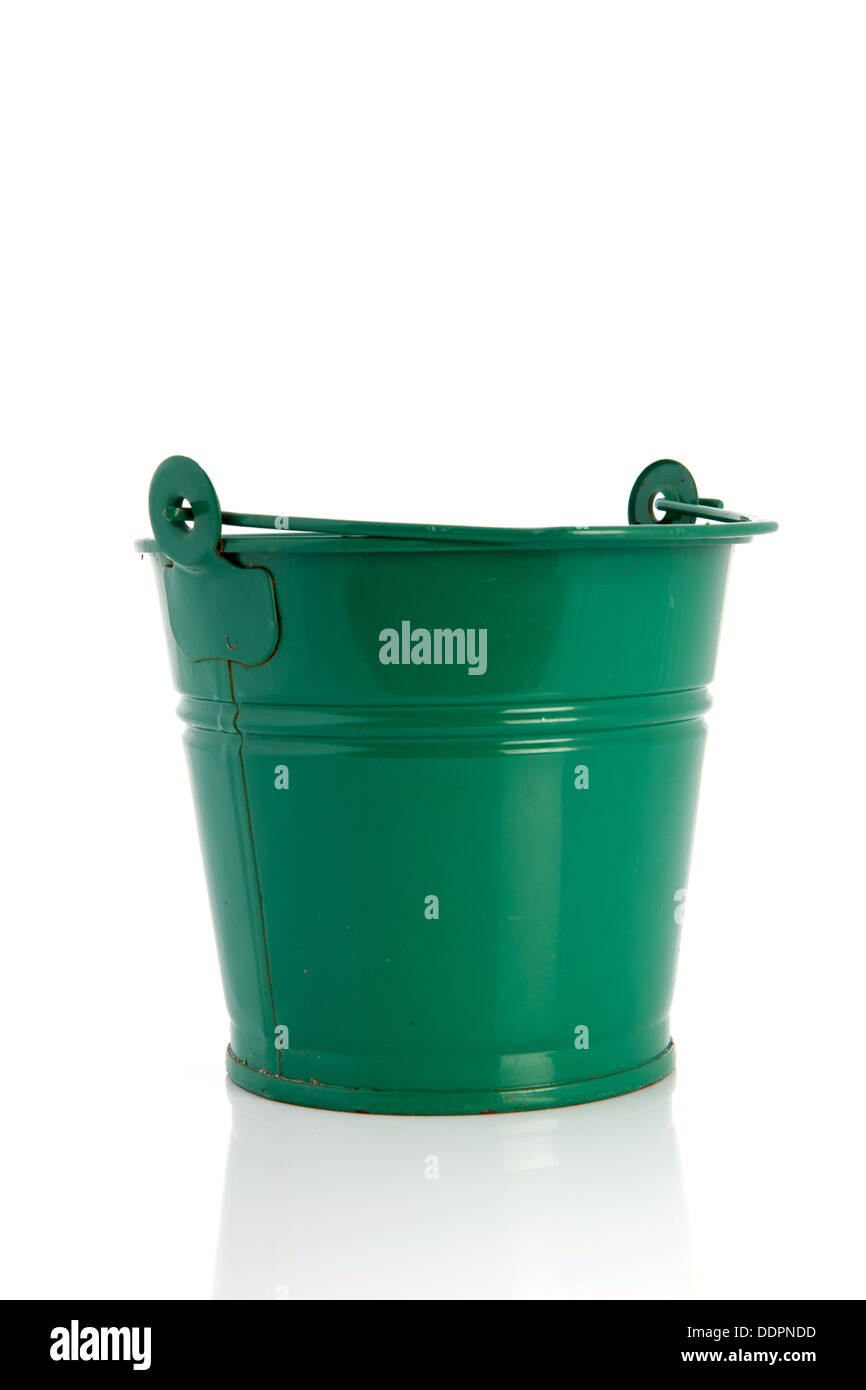 Green metal bucket isolated over white background Stock Photo - Alamy