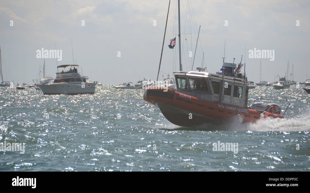 A Coast Guard Station Marblehead, Ohio, boatcrew patrols a safety ...