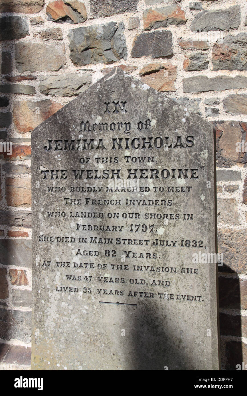 Jemima Nicholas memorial, St Mary's church graveyard, Fishguard ...