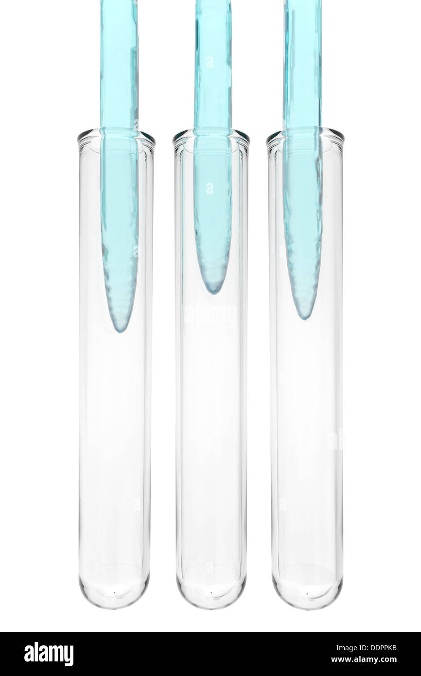 light blue liquid flows in three test tubes Stock Photo - Alamy