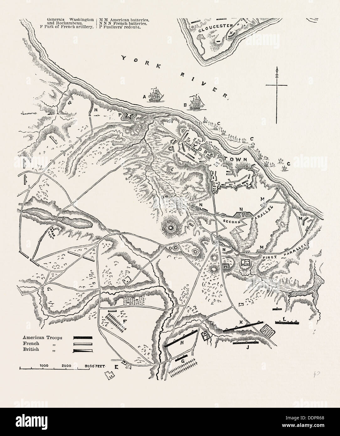 PLAN OF THE SIEGE OF YORKTOWN. (From Stedman's History of the American ...