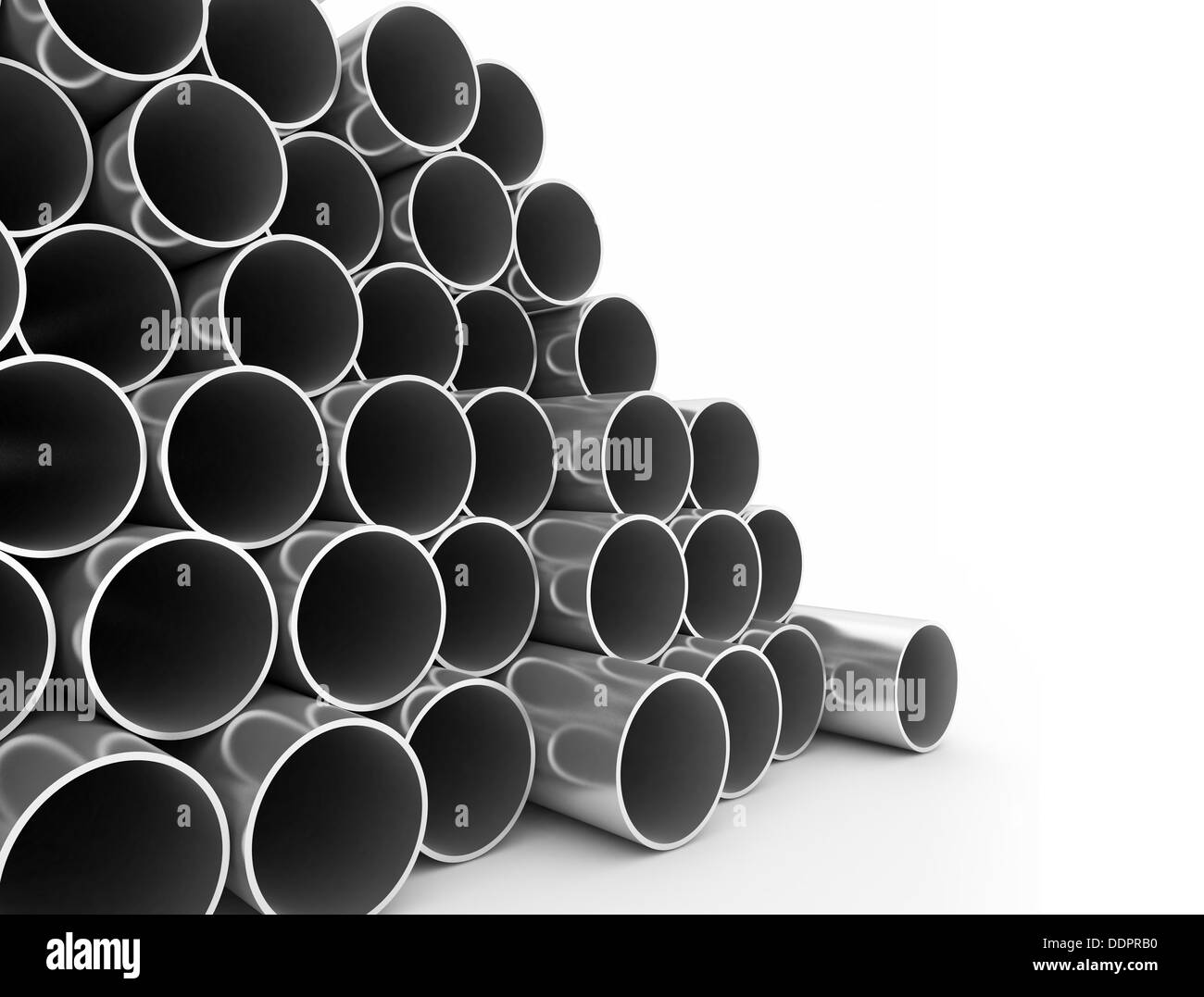 Large stack of metal tubes on white background Stock Photo - Alamy
