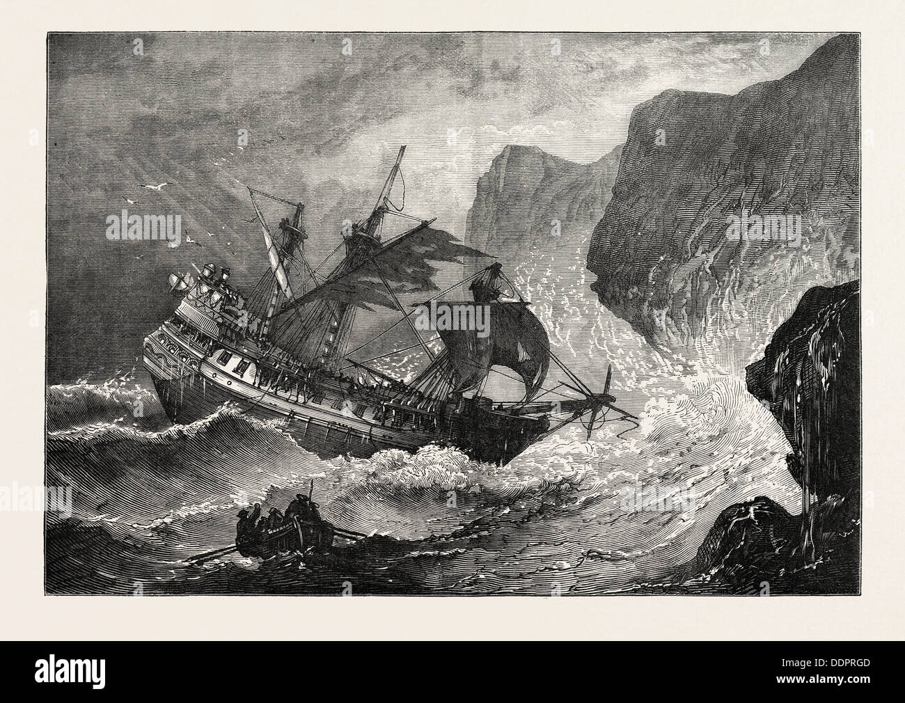 SOMERS RUNS HIS SHIP ON SHORE, 1870s engraving Stock Photo - Alamy