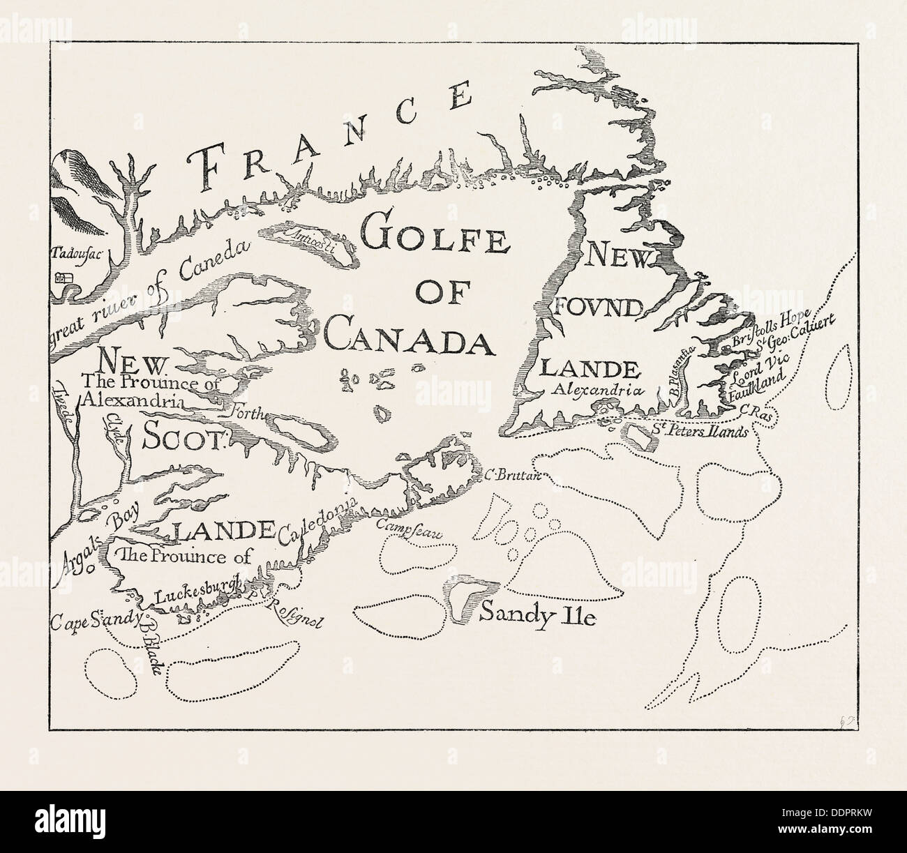 OLD MAP OF ACADIE, CANADA, 1870s engraving Stock Photo - Alamy