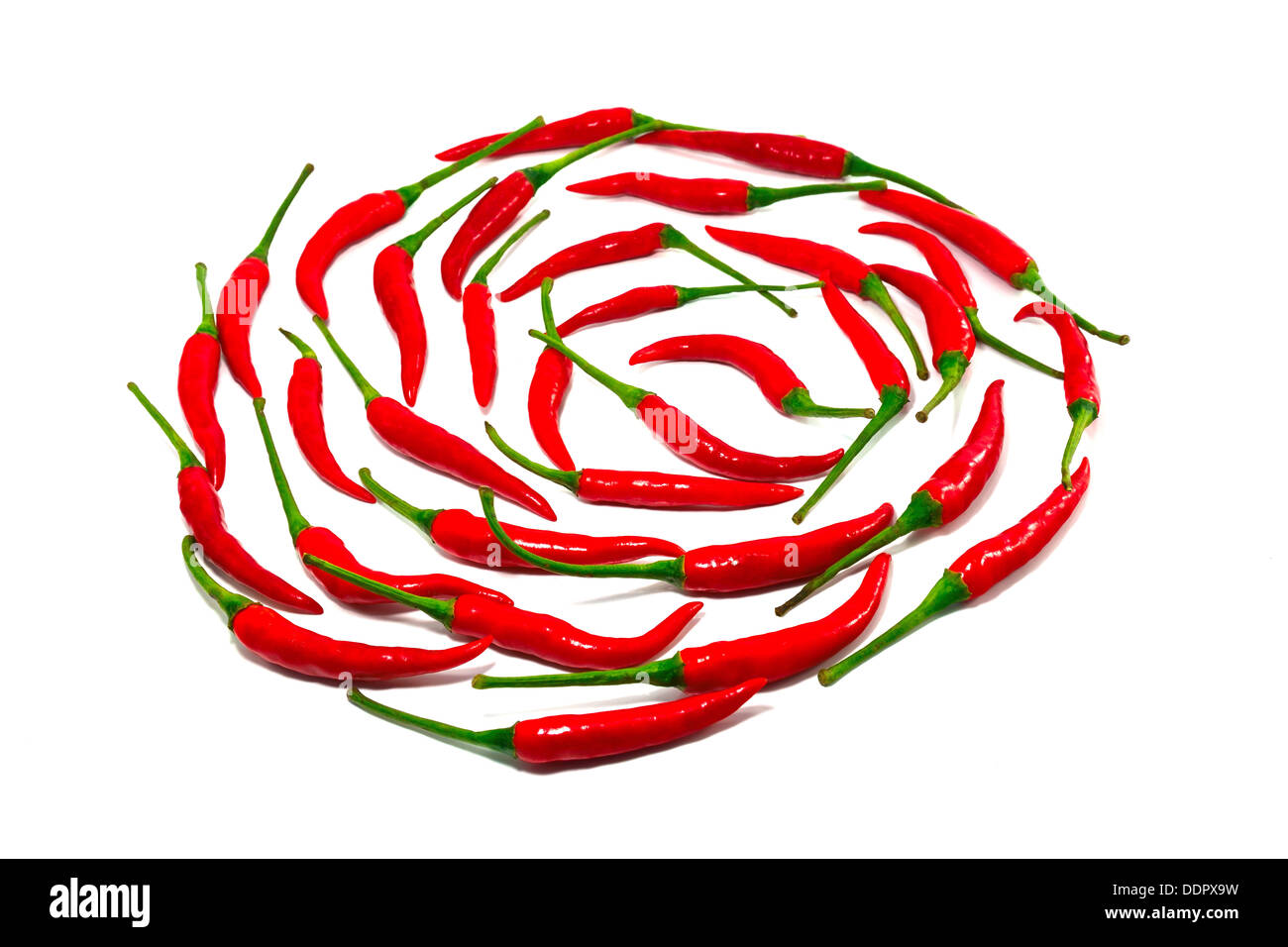 circle of red hot chili peppers on white background Stock Photo - Alamy