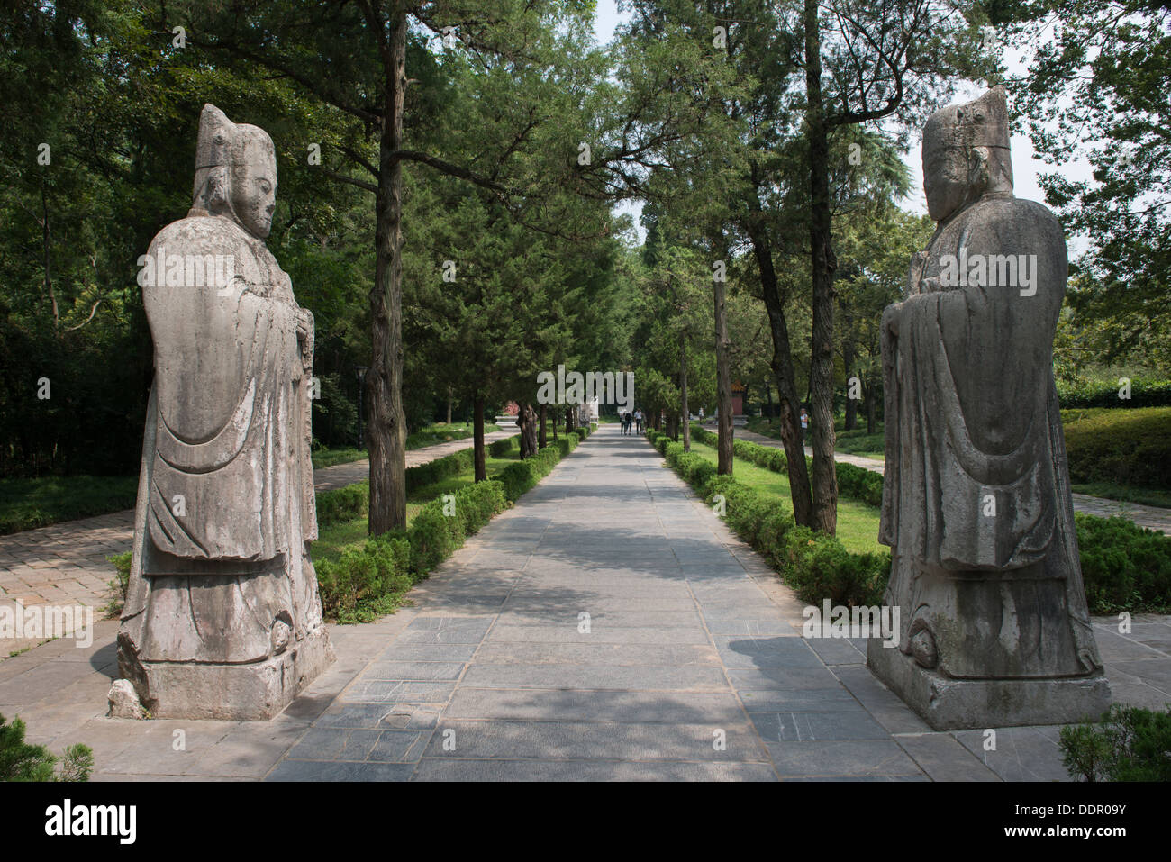 Ming Tombs, Nanjing, China. Statues of warriors and guardians on the ...
