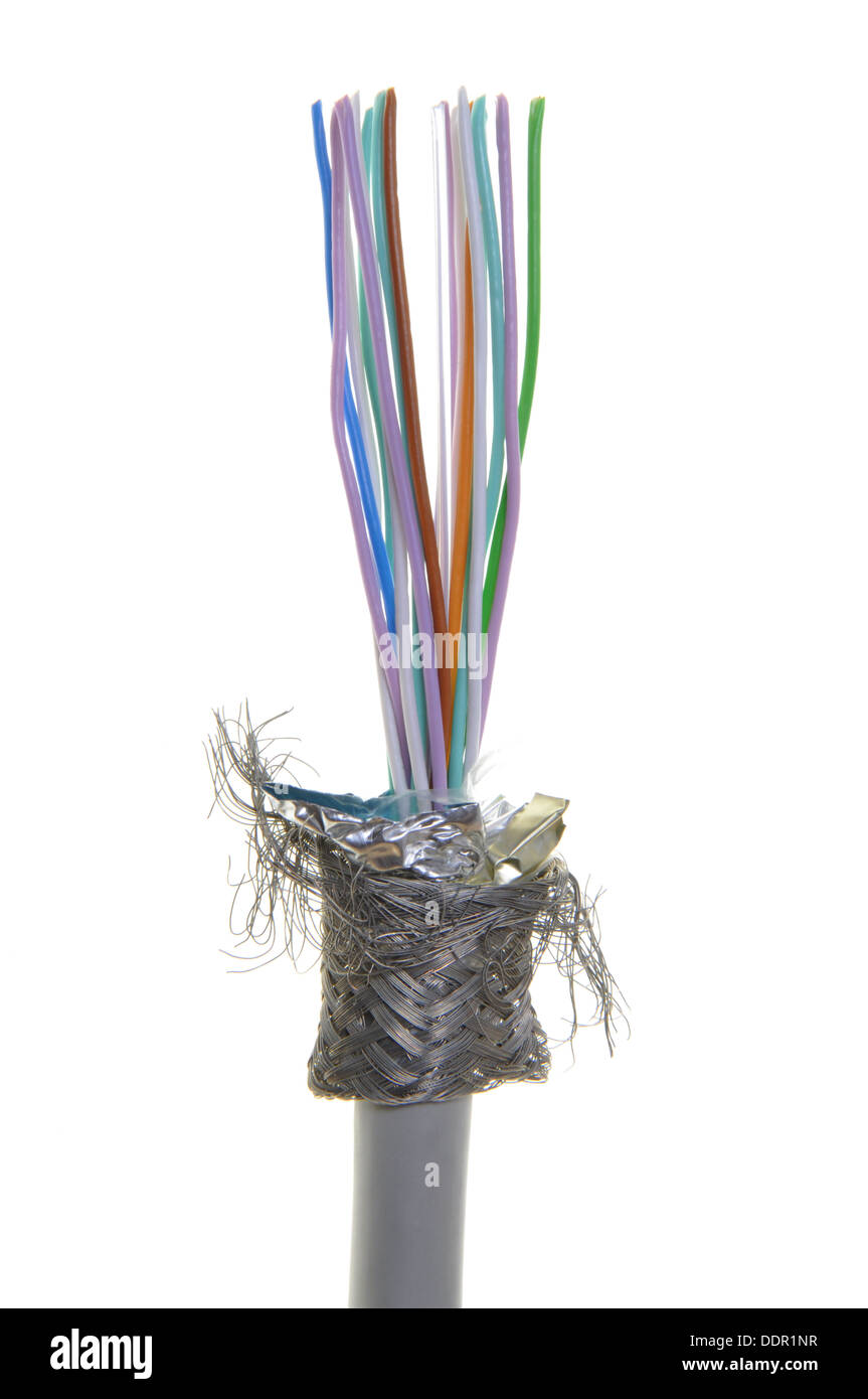 Shielded cable isolated on white background Stock Photo - Alamy
