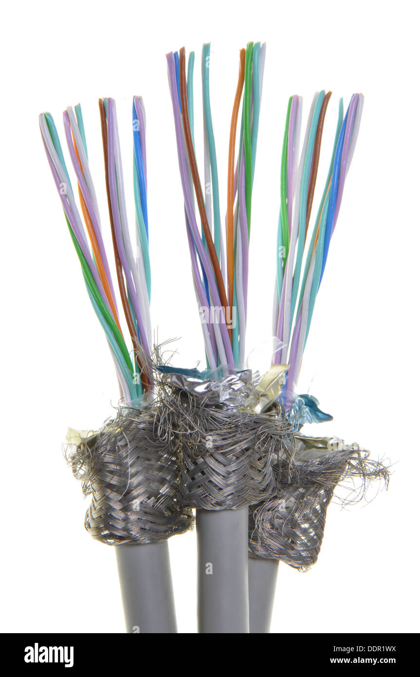 Shielded cables isolated on white background Stock Photo - Alamy