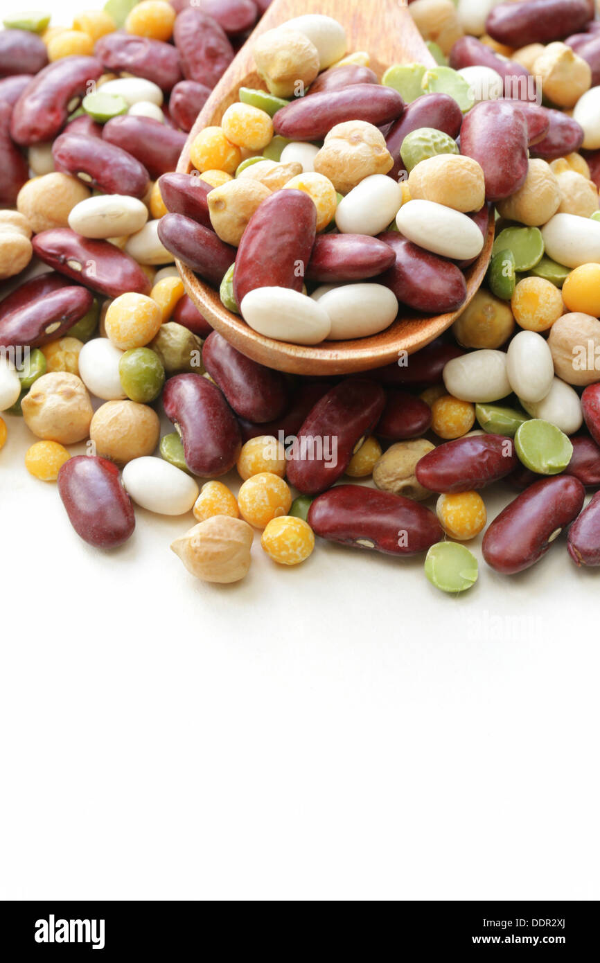 Assortment of different types of beans - red beans, chickpeas, peas ...