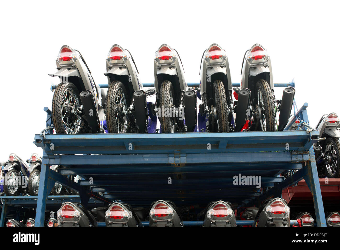 Brand new japanese motorcycles ready for delivery loaded on a truck ...