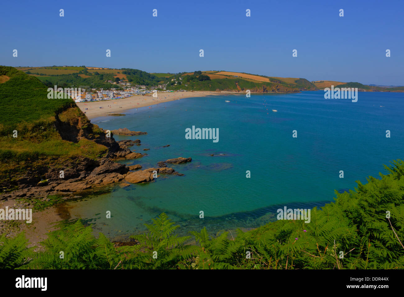 Pentewan beach and coast Cornwall between Mevagissey and Porthpean ...